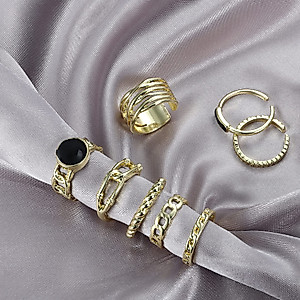 LOYALLOOK 18Pcs Vintage Knuckle Rings for Women Adjustable Chunky Rings Set Cute Finger Rings Pack Gold Tone