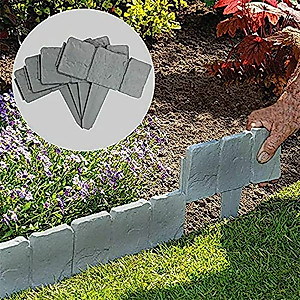 20 Pcs Simulation Cobbled Stone Folding Plastic Garden Border Fence,Landscape Flower Bed Lawn Edging Landscape Gardening Accessories (Dark Grey)