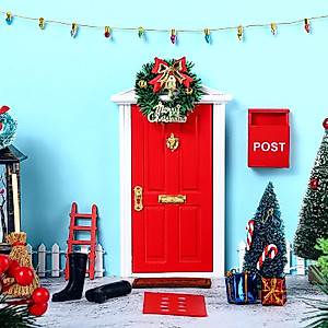 20 Pcs Christmas Elf Girl Fairy Doors Decorations Door Enchanted Fairy Doors Tiny Outdoor Xmas Decor Wooden Tiny Miniature for Child Xmas Accessories Fairy Tale (Red Door)