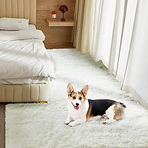 Ultra Soft Rug for Living Room, 8X10 Fluffy Shag Area Rug for Bedroom, Modern Shaggy Carpets Fuzzy Rug for Teens Dorm Nursery Home Decor Aesthetic, Upgrade Anti-Skid Durable, Cream White