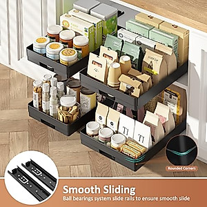 4 Pack Pull Out Cabinet Organizer, Slide Out Drawers for Kitchen Cabinets, Under Sink, Pantry, Bathroom, Cabinet Pull Out Drawers Shelves with Adhesive Nano Film Fixed and Slide Out Rails