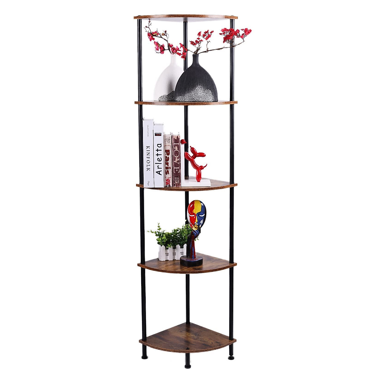 SHENGTIAN 5 Tier Corner Shelves, Multipurpose Shelving, Corner Bookshelf Plant Stand, Corner Storage for Living Room, Kitchen, Home Office