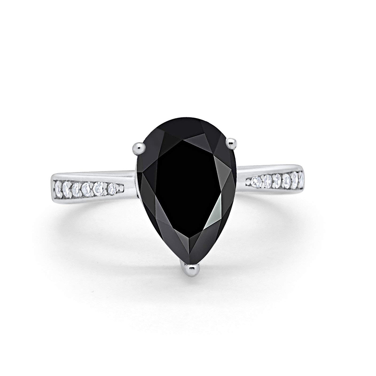 Teardrop Pear Bridal Ring Round Simulated Black Cubic Zirconia 925 Sterling Silver Size-7