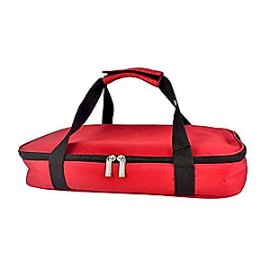 Le Regalo HW1236 Glass Casserole with Insulated Bag, Ideal for Picnic, Potluck, Hiking & Beach Trip-Retains Hot and Cold Temperature of Food, 14"x8.5"x2.75" Red