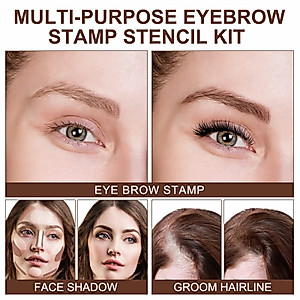 Eyebrow Stamp and Eyebrow Stencil Kit, Long Lasting Brow Stamp Kit for Perfect Eyebrow Makeup, Easy to Use, 10 Reusable Eye Brow Stencil Kit for Women Beginners (Dark Brown)