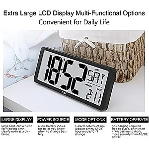 TXL Digital Wall Clock Large Display, Custom Alarm/Calendar/Count Up-Down Timer, Switchable Temp in F/C, 12/24Hr Desktop Day Clock, Battery Operated 14.17" Clock with 4.6" Digits for Gym Office-Black