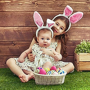 Allenjoy 10x8ft Fabric Spring Easter Backdrops for Girls Photography Wrinkle Free Happy Bunny Rabbit Green Grass Brown Wooden Wall Baby Shower Kids Newborn Portrait Background Photo Studio Shooting