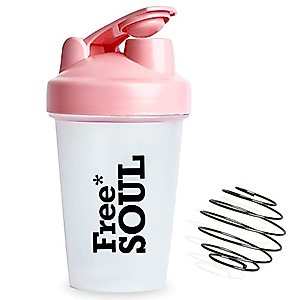 Free Soul Protein Shaker Bottle Pink with Mixball | Mini | BPA Free | Water Bottle for Protein Shakes | Easy to Grip & Temperature Safe (16oz)
