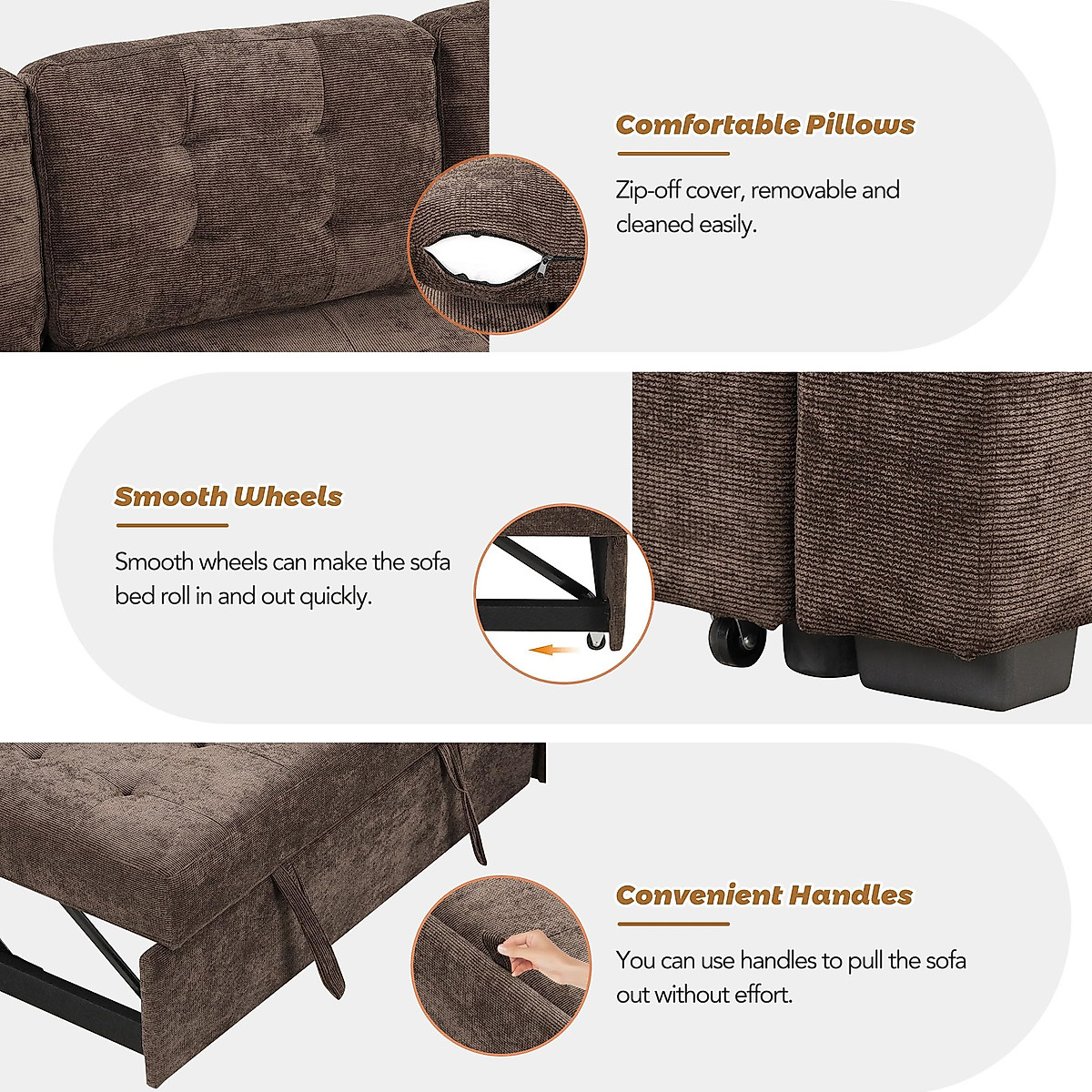 LIANGFU 82.6" L Shape Sofa Bed, Convertible Sofa Bed, Pull-out Sleeper Sofa with Wheels and USB Ports, L Shape Sleeper Sofa, Modern Sofa, Pull out Sofa Bed, Sectional Couches for Living Room (Brown)