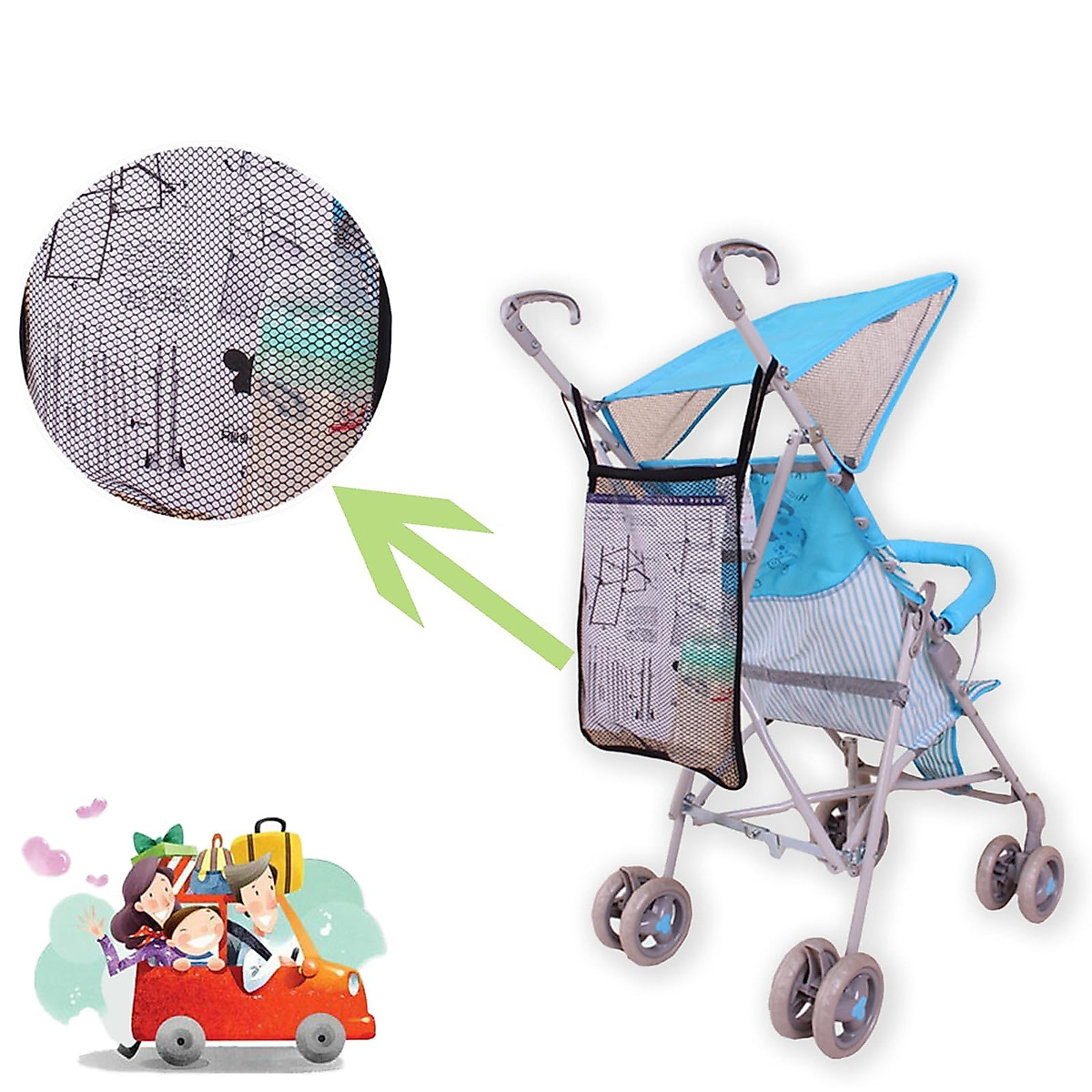 Alovexiong 2 Pack Portable Universal Multi Function Baby Stroller Hanging Bag, Accessory Mesh Organizer Net Bag, Food Storage Container Bag,Stroller Hanging Storage Net Bag,Toy Storage