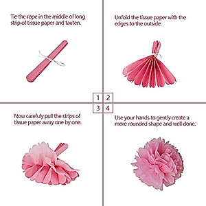 Happy Birthday Banner Rose Pink White Birthday Decorations Kit with 6 Pack Flower Pom Poms + 20 Tassel Garland for Wedding, Baby Shower, Event & Party Supplies