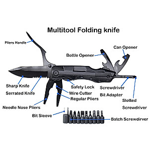 WILDWITNESS FD01 Folding Pocket Knife, Multitool, Pliers, Wire Cutter, Bottle Opener, Screwdriver for Camping, Hunting, Fishing, EDC Knife, Tools for Men