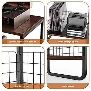 Emfogo Record Player Stand, 2 Tier Record Player Table Turntable Stand with Vinyl Record Album Storage, Retro Nightstand Small End Table for Living Room Bedroom Office(Rustic Brown)