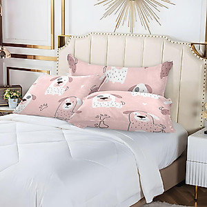 TSENQUE Pink Childish Dog Puppy Decorative Zippered Pillowcase Pillow Sham Standard Queen King Body Pillows Cute Bed Pillows Decoration for Bed Pillow, Queen Size, 20" x 30"