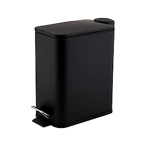Simplify Slim Rectangular 5 Liter Pedal Trash Bin with Soft Close Lid | DIMESNIONS: 11" x 5.5" x 11.4"| Prevents Odors | Great Bathroom | Office | Dorm| Bathroom Accessories | Black