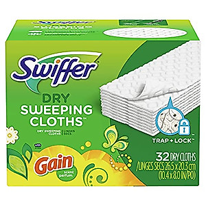 Swiffer Sweeper Dry Sweeping Pad Refills, Hardwood Floor Mop Cleaner Cloth Refill, Gain Scent, 32 Count