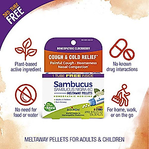 Boiron Sambucus Nigra 6C Homeopathic Elderberry Medicine for Relief of Painful Cough, Hoarsness, Nasal Congestion, and Loss of Voice - 3 Count (240 Pellets)