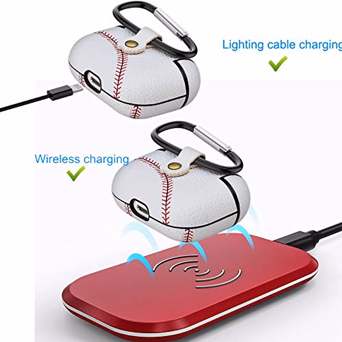 Tekcoo AirPods Pro Case, [Front LED Visible] AirPods Accessories Cover Compatible with Apple Airpods Pro 2019 Protective PC Plastic Inner + PU Vegan Leather Pattern Skin & Keychain [Baseball]