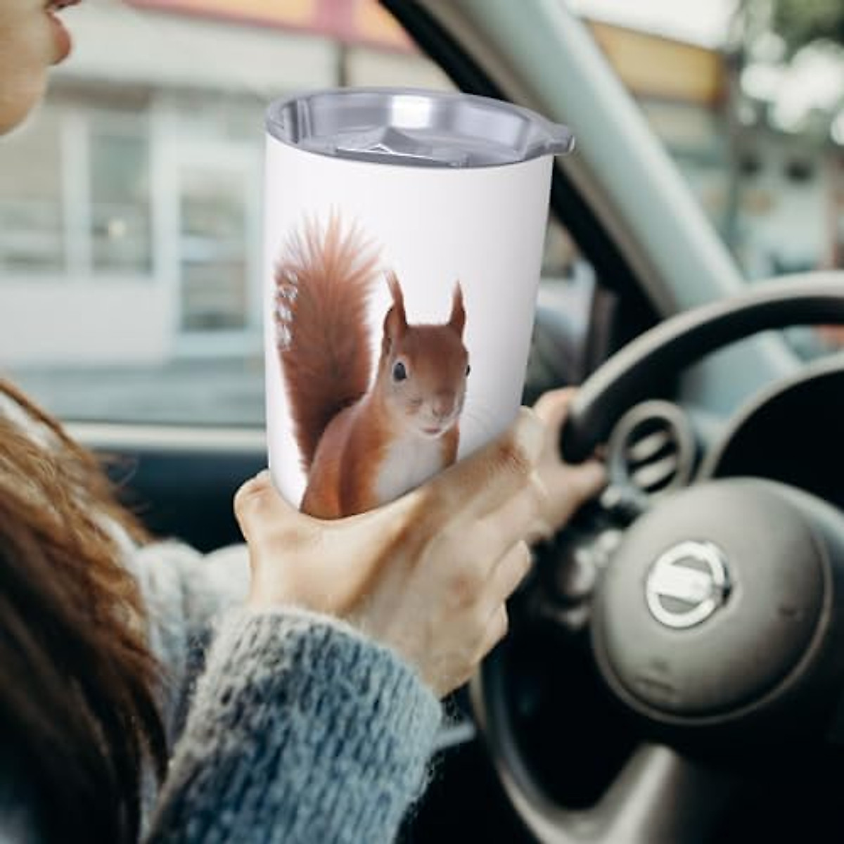 jshmgchw 3d Cute Squirrel 20oz Tumbler, Car Cup With Lid And Straw, Spill-Proof, Stainless Steel Double Wall Vacuum Insulated Reusable Coffee Travel Mug, For Cold Drinks, Hot Beverage