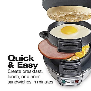 Hamilton Beach Sandwich Maker, Makes Omelettes and Grilled Cheese, 4 Inch, Easy to Store (25430), BLACK & Breakfast Sandwich Maker, Silver (25475A)