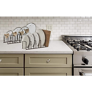 STORAGE MANIAC 2-Pack Kitchen Bakeware Organizer, Multifunctional Pot Lid Holder with Divider for Dinnerware, Cookware, Cutting Boards, Plate, Pan Lids, Cabinet Pantry Container, Tray Rack, Rectangle