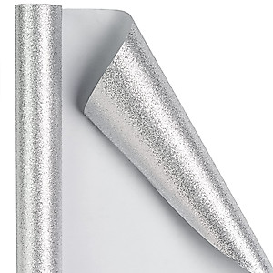 RUSPEPA Glitter Wrapping Paper - Mini Roll - Solid Color Glitter Sparkle Paper Perfect for Wedding, Birthday, Baby Shower, Party - 17 Inch X 32.8 Feet - Silver