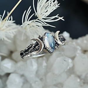 BlackTree 925 Sterling Silver Moonstone Ring Soma – Marquise Shape Rainbow Moonstone Handmade Rings, Celestial Jewelry Engagement Rings for Women (10 US)