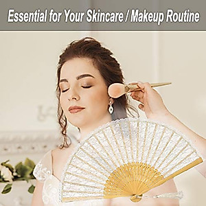 OMyTea® "Sexy Lace 8.66"(22cm) Women Folding Hand Fan with Bamboo Frame - with a Fabric Sleeve for Protection for Gifts - Chinese/Japanese Vintage Retro Style (White)