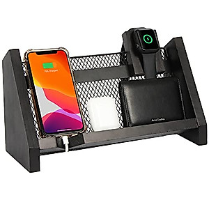 J JACKCUBE DESIGN Wood Phone Docking Station Stand, Key, Tablet, Watch, Airpods and Wallet Desk Holder Display Organizer for Men Anniversary Fathers Day MK635A