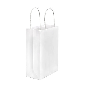 Prime Line Packaging Mini White Gift Bags with Twisted Handles, Small Business Shopping Tote, Boutique, Merchandise, Party Favor, Bulk, 6x3x9 100 Pack