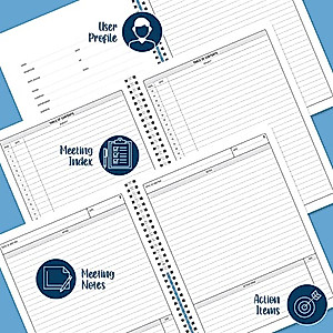BookFactory Meeting Notebook/Meeting Book for Work- Black 120 Pages (Ruled Format), 8.5in x 11in, Wire-O Bound (MTG-120-7CW-A-(Meetings-K)-MX)