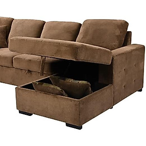 123"w U-Shaped Oversized Modular Sectional Sofa with Pull Out Sleeper Bed,Storage Chaise Lounge and 4 Throw Pillows,Convertible Polyester Upholstered Sectionals Sofá&Couch for Large Space,King Size