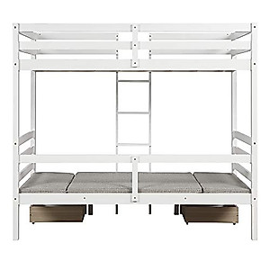 Twin Over Twin Bunk Beds Convertible Dorm Loft Bed and Down Desk for Teens, Boys or Girls, No Box Spring Needed White
