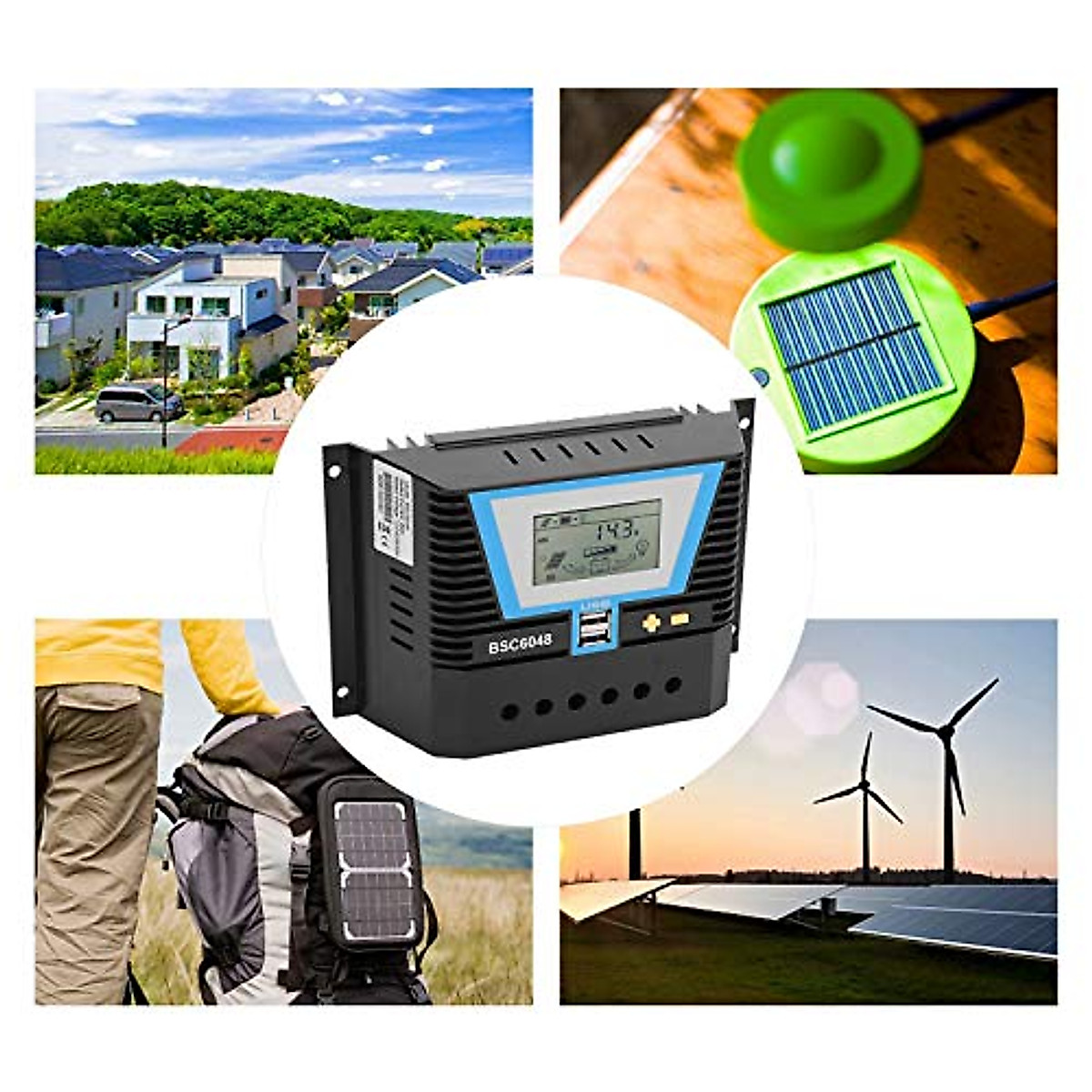 Walfront BSC6048 Solar Controller 12V/24V/36V/48V 60A Multifunctional Solar Controller Panel for Variety Batteries