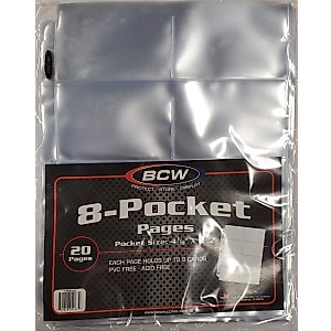 BCW Pro 8-Pocket Page for Trading Cards | Fits Standard 3-Ring Binders | Acid-Free, No PVC | Tall Photocard Sleeves | Archival-Quality, High Clarity Polypropylene | Holds Eight 2 5/8" x 4" Cards