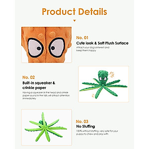 HGB Squeaky Dog Toys, Octopus No Stuffing Crinkle Plush Dog Toys to Keep Them Busy, Interactive Dog Chew Toys for Puppy Teething, Large Dog Toys for Large Medium Small Breeds, Pet Toys, 2 Pack