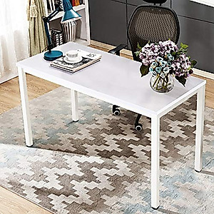 Need 55 Inch Large Computer Desk - Modern Simple Style Home Office Gaming Desk, Basic Writing Table for Study Student, White Metal Frame, White