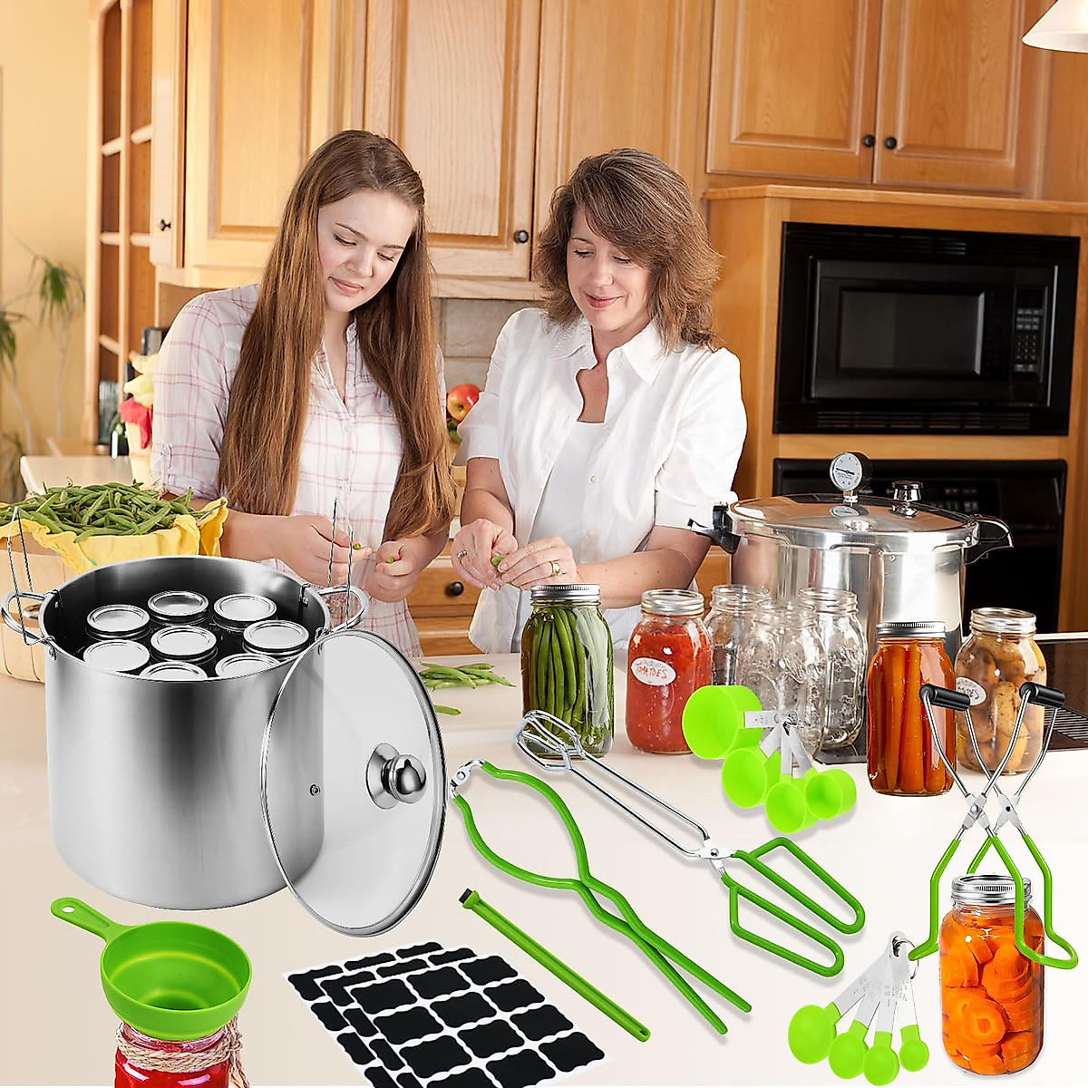 Canning Pot Water Bath Canner 20quart Stock Pot, Stainless Steel Canning Supplies Starter Kit Canner Tools Beginners Canning Kits Accessories with Rack, Tongs, Jar Lifter, Full Canning Set