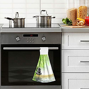 Spa Zen Basalt Rocks Bamboo Kitchen Hand Towels 2 Pieces Magic Sticker Hanging Loop Dish Cloth Tie Towels Soft Hand Towel for Closet Bathroom Toilet Laundry Room Home Decor