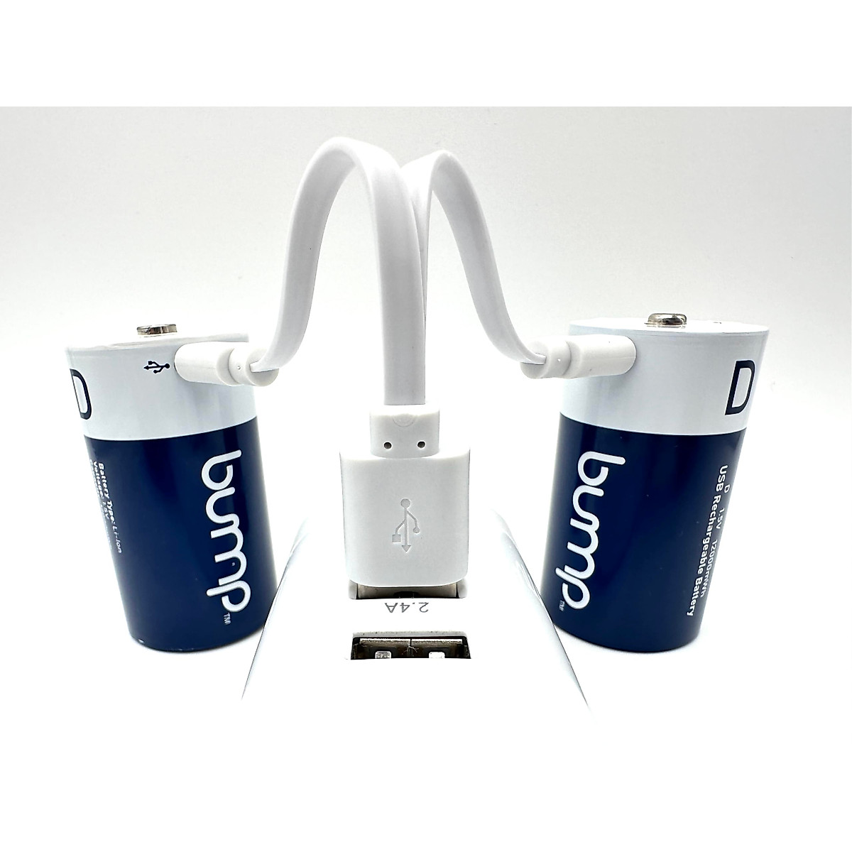 bump D 1.5V Rechargeable Batteries - 2 Pack - Lithium Ion, 12000 mWh, Fast & Long Lasting USB-C Charge, Use in Flashlights, Devices w/Extended Running Time Requirements, Charger Cable Included