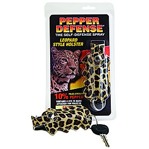 Pepper Defense 1/2 oz. Pepper Spray with Grip Holster and Keychain Attachment - Safety Twist Lock Glow Trigger - Maximum Strength 10% OC Formula - Self Defense Personal Protection (Leopard 2-Pack)