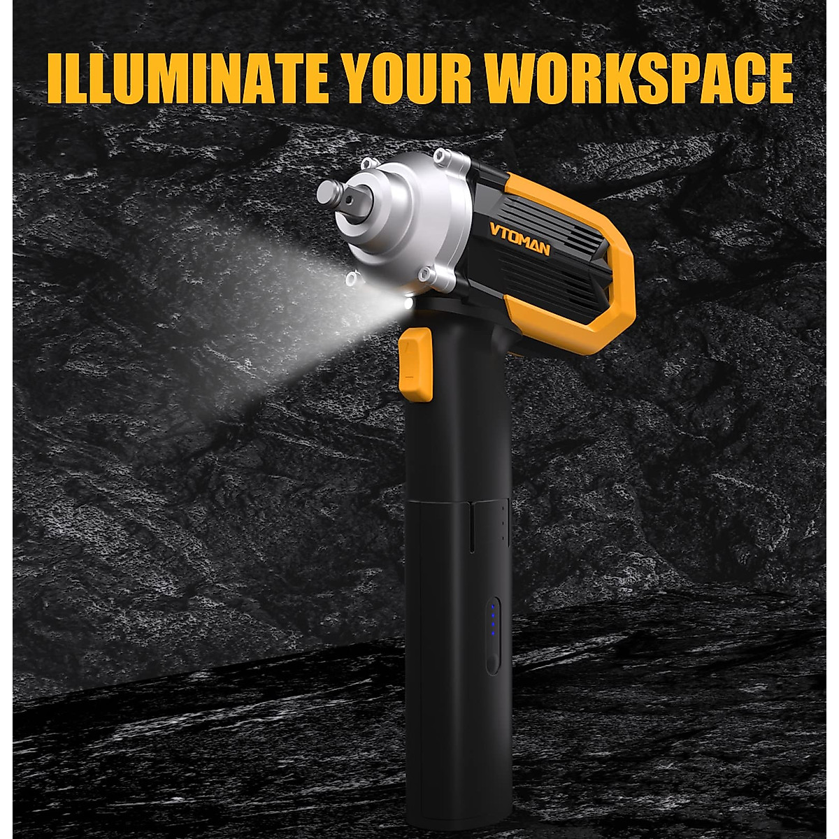 VTOMAN 1/2 Inch Car Impact Wrench, 516 FT-LBS Powerful Performance, Forward & Reverse, LED Light, Wide Application, 18-Month Warranty