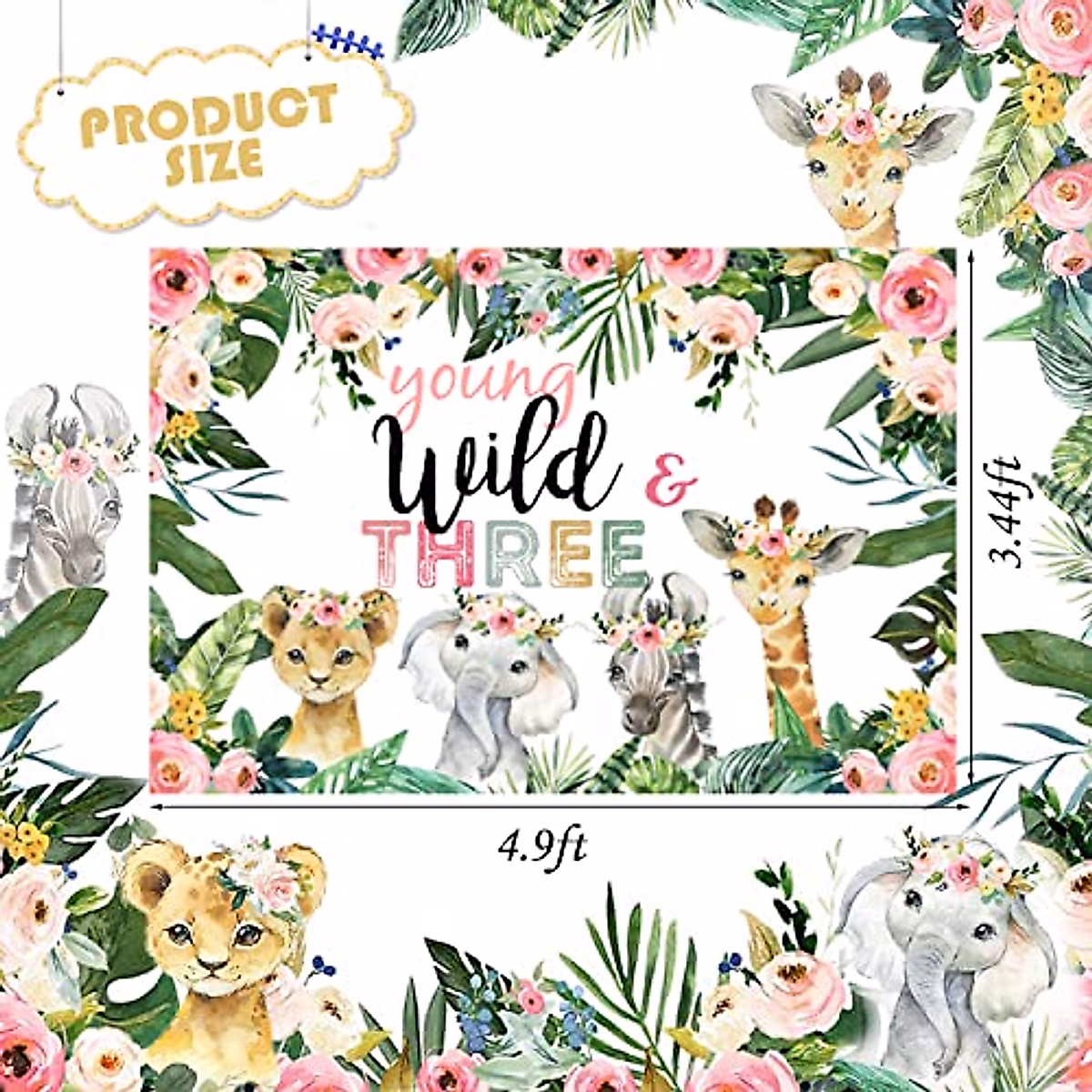 Young Wild and Three Decorations Girls, Party Inspo Safari Birthday 3rd Girl, Boho Floral Jungle Theme Third, Supplies Kit, Banner Backdrop Cake Toppers Balloon Arch Poster Crown, Pink