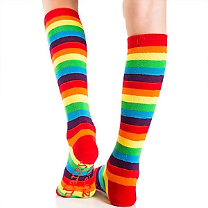 juDanzy Tall Knee High Rainbow Socks with Grips for Baby, Toddler, and Child (6-10 Years, Classic Rainbow Stripes)