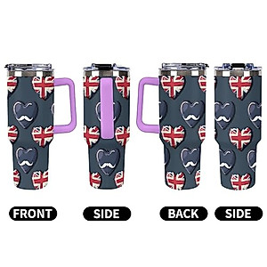 British Flag UK Flag Union Jack Insulated Tumbler with Lid And Straw Stainless Steel Travel Coffee Mug 40oz Violet-style