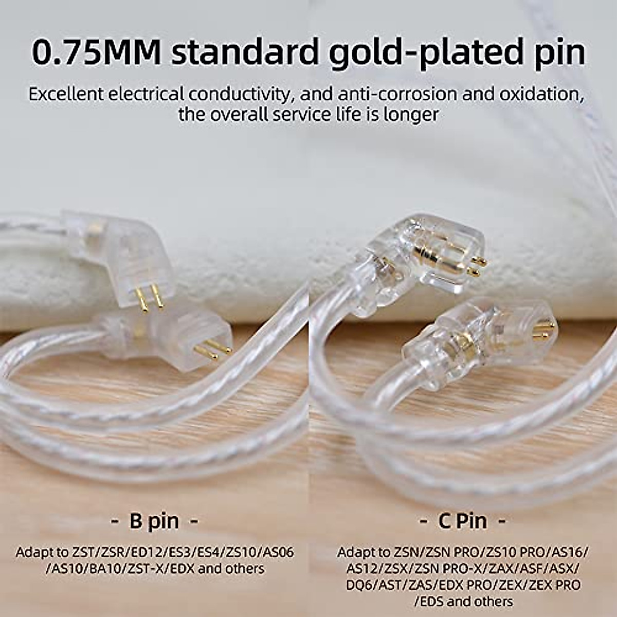 FAAEAL KZ ZSN Pro Earphone Upgraded Cable 0.75mm 2Pin High Purity Silver-Plated Replacement Headsets Wire for KZ ZSN EDX ZEX ZS10 PRO EDS DQ6S ZES DQ6 ZAS ASF ASX Zax Headphones (with Mic, C Pin)