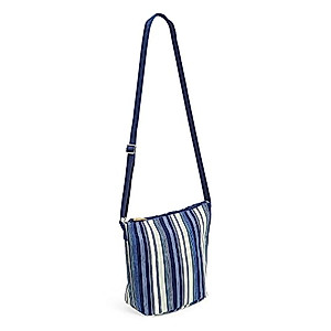 Vera Bradley Women's Canvas Bucket Crossbody Purse, Seaside Stripe Navy, One Size