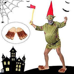 Geyoga Halloween Barefoot Funny Feet Slippers Jumbo Realistic Costume Accessories Shoe Covers with Brown Wool and Roll of Double Sided Tape for Kids and Adults Giant Costumes
