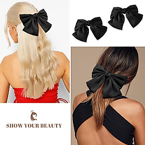 2 Pcs Large Hair Bow Clip Alligator Clips Hair Accessories for Women Girl (Black)