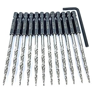 FTG USA Countersink Drill Bit Set 3 Pc #6 (9/64") Wood Countersink Drill Bit Pack Same Size Set with 12 Replacement Bits #6 (9/64") Tapered Countersink Bit, with 1 Hex Wrench,